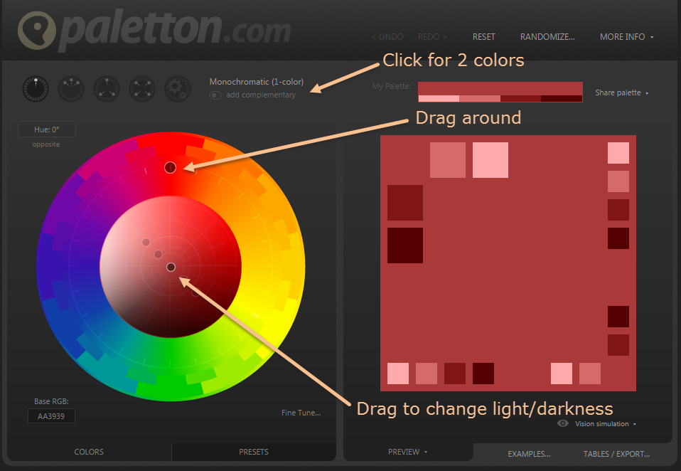 How to use free software tool Paletton online to match colors perfectly